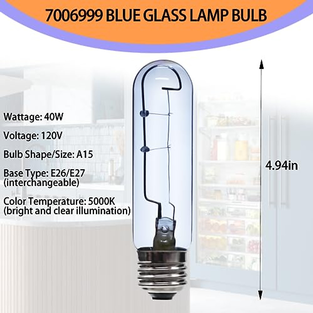 supeiqality 2023 Upgrade 7006999 Blue Glass Lamp Bulb Replacement for E26 40W Freezer Refrigerator Light Bulb Compatible Sub-Zero Refrigerator - 2-Year Warranty（4 Pack）