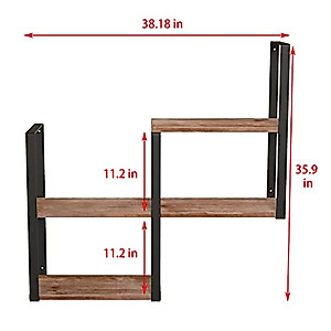 Industrial Shelves,3 Tier Brown Solid Wood Wall Mounted Tall Bookshelf,Open Shelf with Stable Black Metal Frame,Rustic Floating Storage Rack Suitable for Bedroom,Study,bar.ZHOYUEXIN