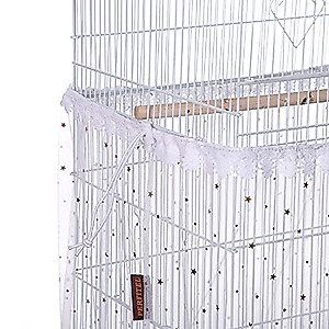 Perfitel Universal Birdcage Cover Seed Catcher Parrot Birdcage Nylon Mesh Guard Netting with lace (Not Included Birdcage，1 Piece) (80 x 18 inch, White)…