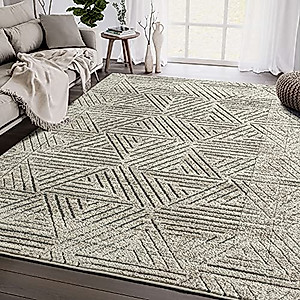 Abani Contemporary Cream & Grey Geometric Area Rug - 7'9" x 10'2" (8x10) Non-Shed Rugs Modern Triangle Pattern Living Room Carpet