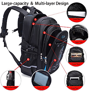 JSAHAH School Backpacks Student Bookbag Casual Shoulder Daypack Travel Back Pack for Teen Boys Black Grey