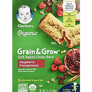 Gerber Up Age Organic Grain & Grow Soft Baked Grain Bars Raspberry Pomegranate, 5oz