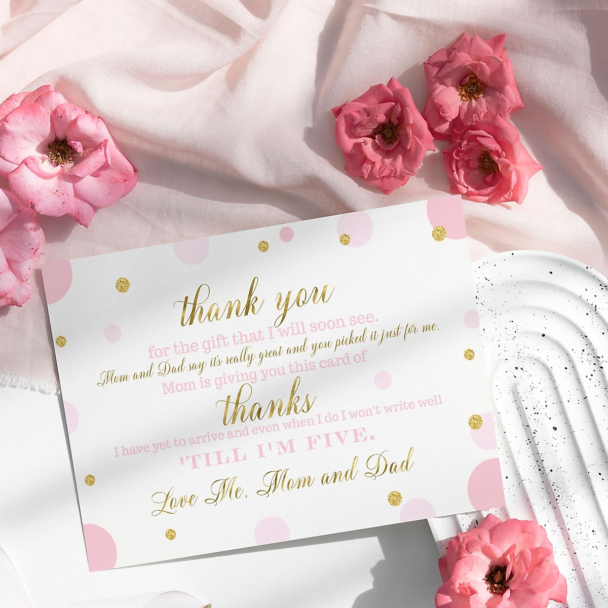 Paper Clever Party Pink and Gold Baby Shower Thank You Cards with Envelopes Blank Notes Prefilled with Message Girls Personalize Cute Princess Notecards Twinkle Star 4x6 Stationery Set, 15 Pack