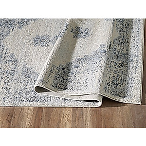 Abani 5'3" x 7'6" Rugs Ivory & Blue Distressed Floral Motif Area Rug - Rugged Traditional Vintage Style Accent Rug, Troy Collection