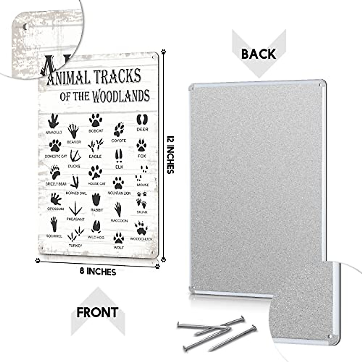 Animal Tracks Field Guide Sign Nursery Metal Tin Sign Rustic Animal Tracks Wall Decor Country Woodland Theme House Decor Farmhouse Cabin Metal Signs for Baby Boys Home Bathroom Bedroom Decorations