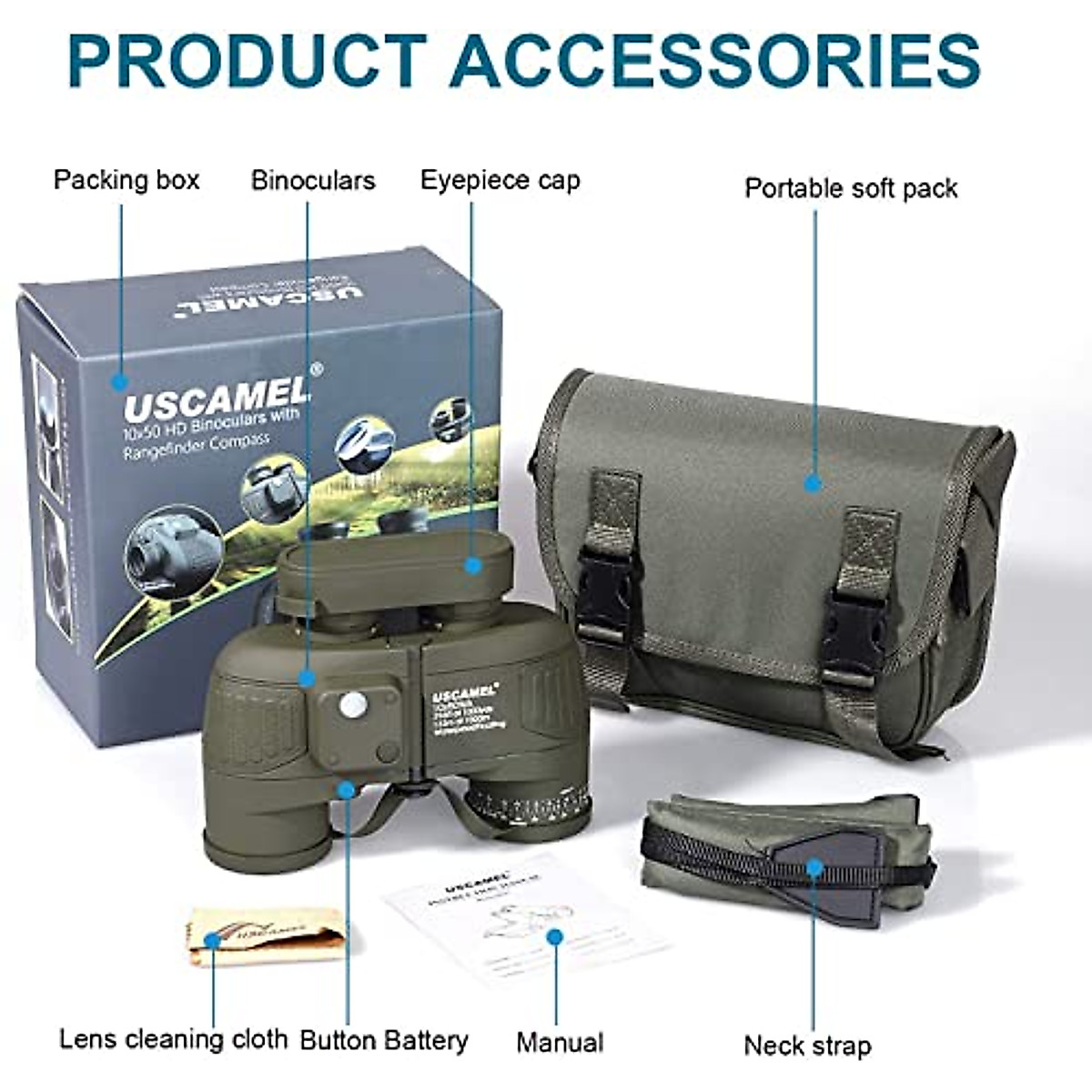 USCAMEL 10X50 Marine Binoculars for Adults with Rangefinder Compass, Waterproof Marine Binoculars for Sailing Boating Fishing
