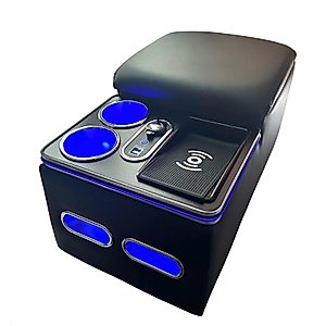 Center Console Armrest Organizer with Wireless Charging Phone Holder & Cup Holders for Car & Minivan & Van Truck Floor Cab Back Bench Seat Storage Box - Black