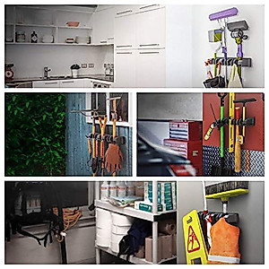 Mop Broom Holder, Garden Tools Wall Mounted Commercial Organizer Saving Space Storage Rack for Kitchen Garden and Garage,Laundry Offices(5 Position with 6 Hooks)