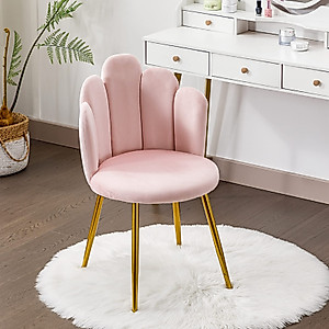 BOWTHY Vanity Chair for Makeup Room - Midcentury Modern Accent Velvet Chair with Back Support, Gold Legs for Living Room Bedroom (Pink)