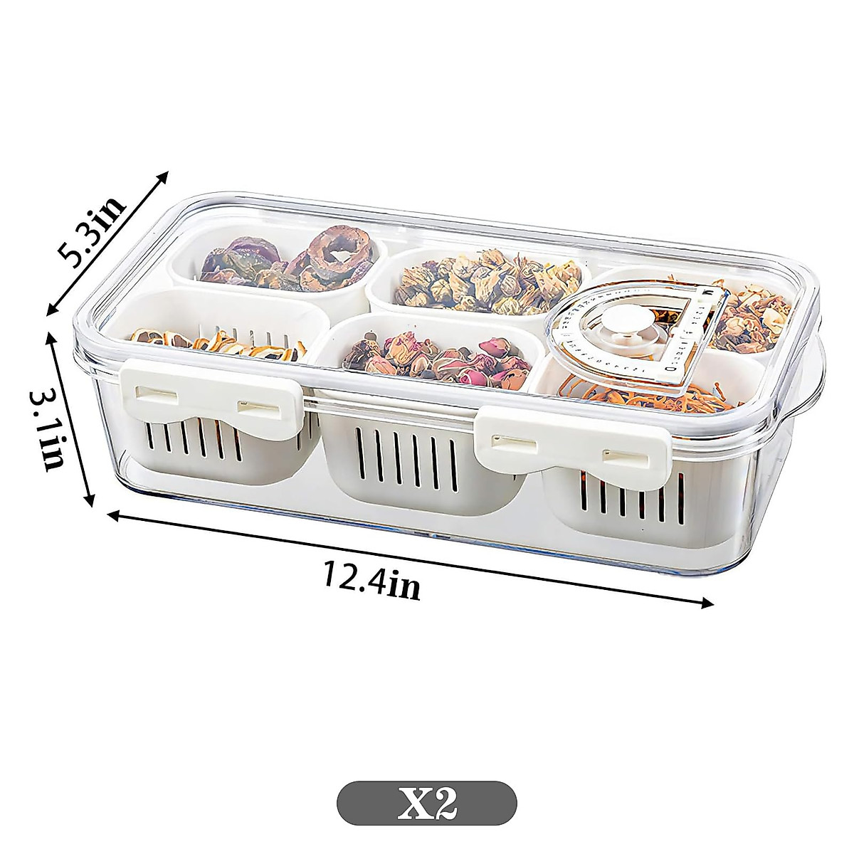 MANO 2pack Serving Trays for Party Divided Veggie Tray with Lid Sealed Sectioned Fruit Snack Serving Platter Vegetable Storage with 6 Compartments Snackle Box Charcuterie Container Fridge Organizer