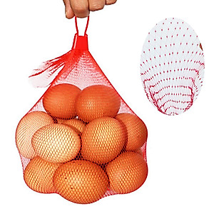 100Pcs Reusable Mesh Nylon Netting with Loop-Style Closures, 20 Inch Red Reusable Nylon Mesh net Produce Grocery Toys Fruits Vegetables Storage Poly Bags, Seafood Bag (20 Inches, Red)