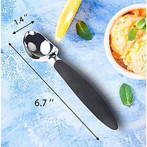 2Pack Ice Cream Scoop - Comfortable Stainless Steel Icecream Scooper With Non-Slip Rubber Grip, Ice Cream Spade Great for Sorbet, Almon,Cookie Dough, Melon (Black&Zinc)