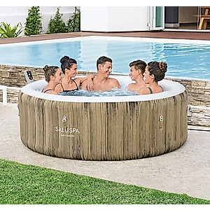 Bestway SaluSpa San Diego UltraFit EnergySense Inflatable Hot Tub Spa (77" x 26") | Portable Hot Tub with Energy-Efficient Cover and Built-in Pump | Fits Up to 4-6 Persons | Brown Wood