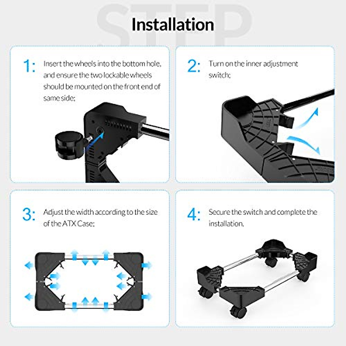 ORICO Mobile CPU Stand, Adjustable Computer Tower Stand with Locking Caster Wheel, Fits Most Gaming PC Under Home Office Desk (CPB4)
