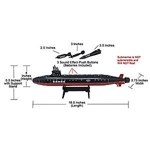 16.5 Inch Toy Black Submarine with Sound Effects and Torpedo