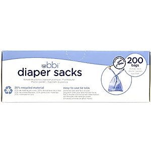 Ubbi Disposable Diaper Sacks, Lavender Scented, Easy-To-Tie Tabs, Diaper Disposal or Pet Waste Bags, 200 Count