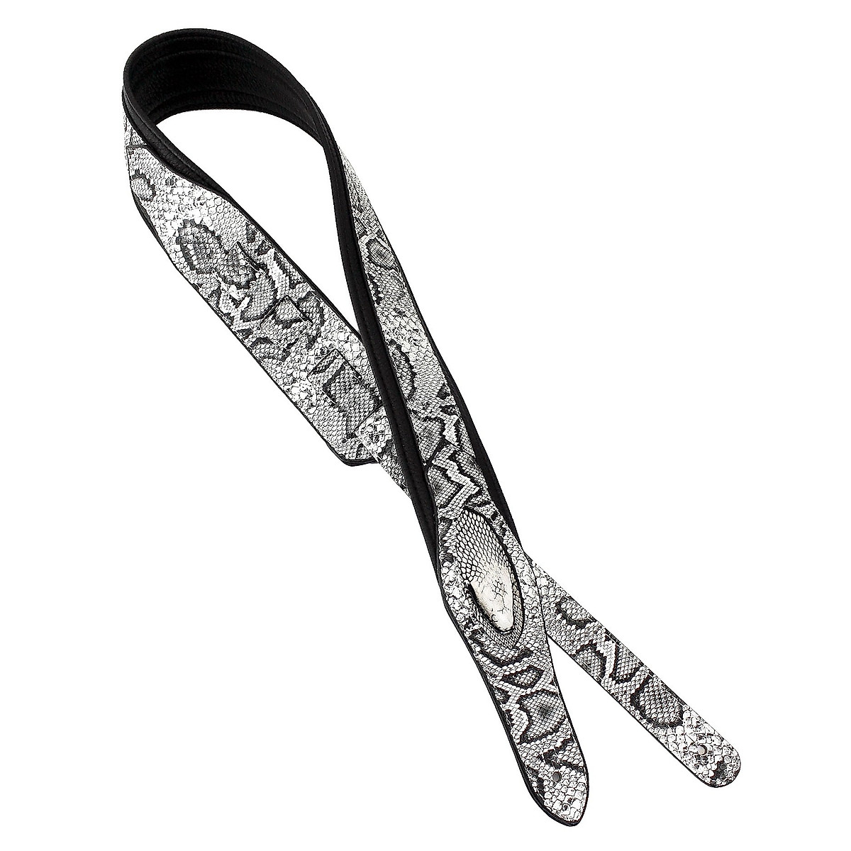 Walker & Williams SF-03 White & Black Textured Snake Pattern Guitar Strap with Snakehead