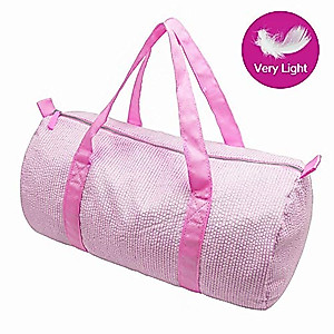 GFU Duffle Bag for Kids, Overnight Duffel Bags for Boys and Girls, Seersucker Travel Bag Large Dance bag, Toddler Weekender Bag, Child Carry-On Sports Gym Bag, Gift, Pink