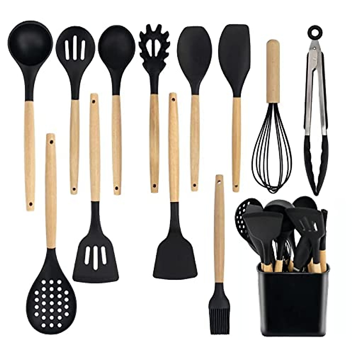 Kitchen Tools Silicone Kitchenware 13 Piece Sets Non-Stick Pot Spatula Kitchen Tools Cooking Spatula Set (black)(BPA Free)