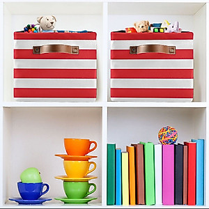 AHOMY Storage Basket Red and White Striped Cube Storage Bins Organizer Bag with Handles 2-Pack