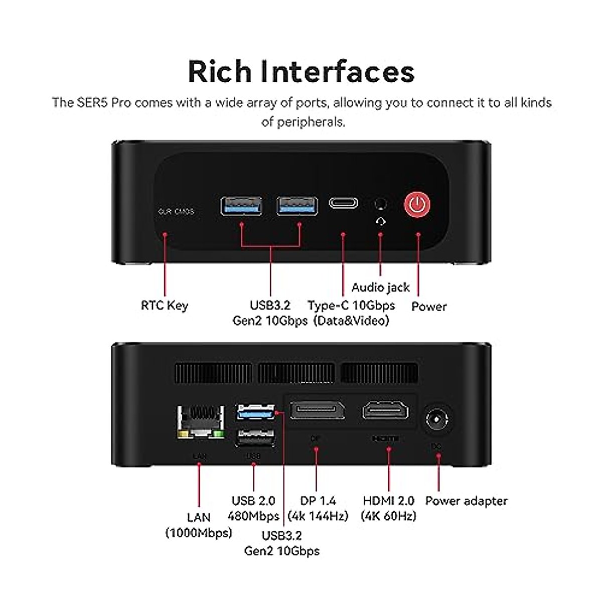 Beelink Mini PC, AMD Ryzen 7 5700U (8C/16T, up to 4.3GHz), 16GB DDR4 RAM 500GB M.2 PCIe3.0 SSD, SER5 Pro Mini Desktop Computer Support 4K@60Hz Triple Display/WiFi 6/BT5.2/USB3.2/Gaming/Office/Home