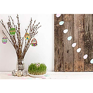 Anditoy 30 PCS Easter Wooden Hanging Ornaments Unfinished Wood Slices Eggs Easter Crafts for Kids DIY Easter Decorations Party Supplies Decor