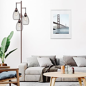 Dimmable Floor Lamp, 3 x 800LM LED Edison Bulbs Included, Farmhouse Industrial Floor Lamp Standing Lamp with Elegant Teardrop Cage Head Tall Lamp for Living Room Bedroom Office Dining Room - Brown