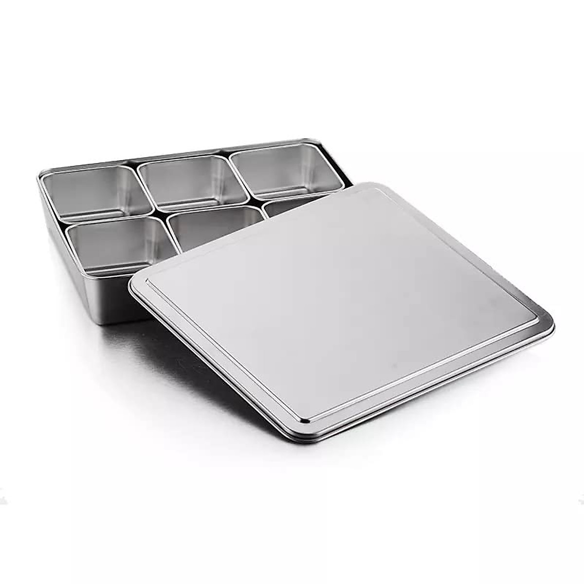 Xarra - Japanese Mini Container, Stainless Steel Yakumi Mise En Place Box, Multi Compartment Set For Food, Herbs, Seasoning and Spices (6 Compartment)