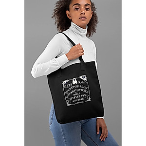 Pop Threads Ouija Board Seance Spirit Board Design Goth Gothic Black 15x15 inches Large Canvas Tote Bag
