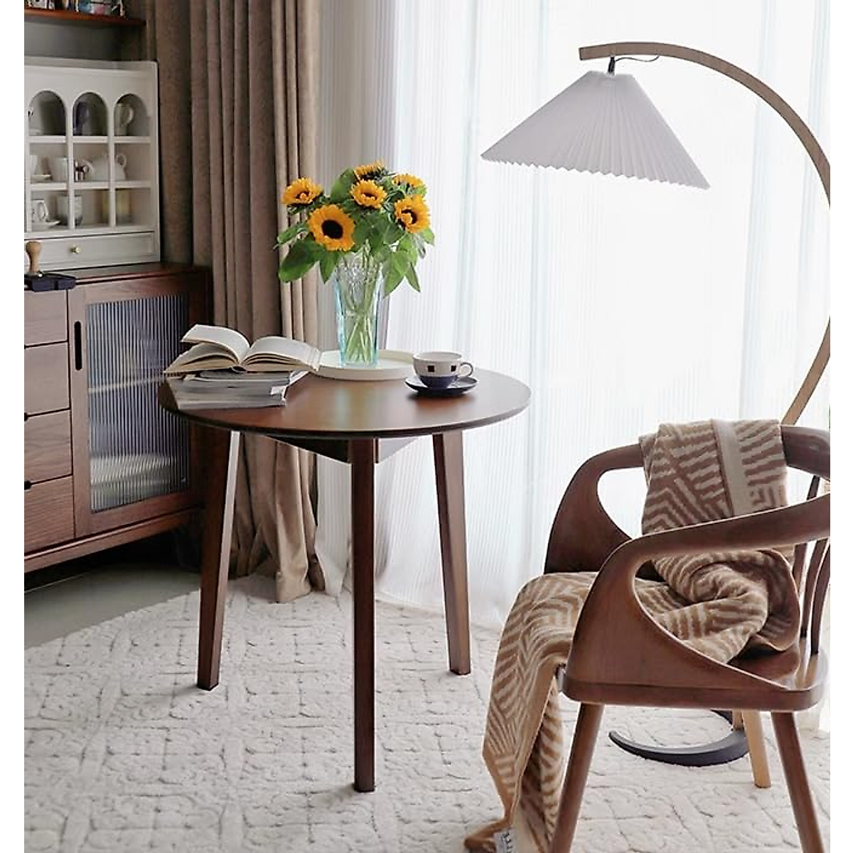 NICOKI 24" Round 3 Legs Casual Dining Table, Walnut Brown Rubberwood Coffee Table End Table Modern Leisure Table Small Dining Room Kitchen Furniture for Small Space