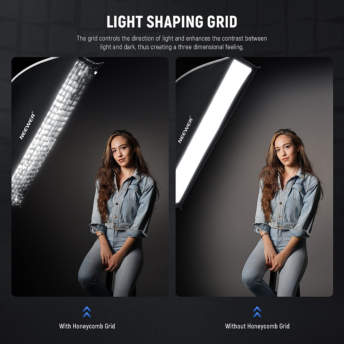 NEEWER 12"x47"/30x120cm Rectangular Softbox Quick Set up Quick Folding, with Diffusers/Beam Grid/Bag, Compatible with Aputure 120d Godox SL60w NEEWER RGB CB60 and Other Bowens Mount Lights, SF30120Q