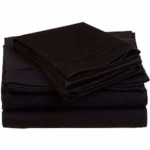 100% Egyptian Cotton Sheets set ,800 Thread Count Luxury Bed Sheets Set Long Staple Cotton, Made to Fit Upto 12" Deep Pockets, Hotel Quality Soft Silky Sateen Weave (Twin Size ,Black (Solid)