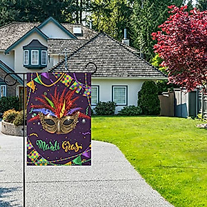 Kcldeci Happy Mardi Gras Mask Welcome Garden Flag 12x18 Inch Fleur De Lis Carnival Yard Flags Large Vertical Double Sided House Flag Holiday Decorative Flags for Yard Farmhouse