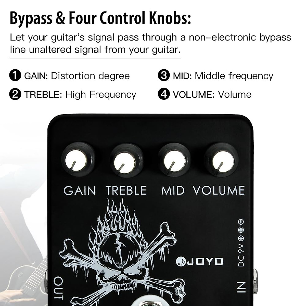 JOYO High Gain Distortion Pedal from AC/DC Crunch to Heavy Metal with Full Range EQ for Electric Guitar Effect - Bypass (JF-04)