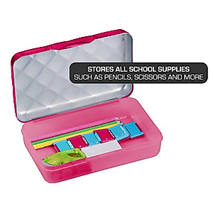 It's Academic Metallic Pencil Case Box, Hard Plastic, Stylish Quilted-Pattern Lid, 3-Pack