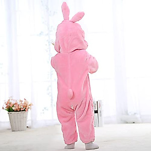 seemehappy Cute Bunny Panda Fleece Baby Bodysuit – Infant Warm One Piece Kids Hooded Romper Outerwear Toddler Jacket-Bunny,6-12 Months