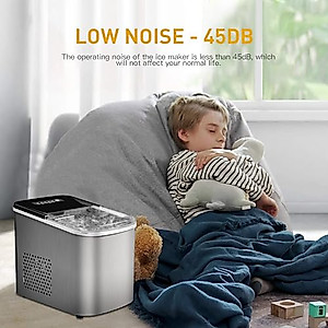 38lbs per Day Ice Maker Machine, Large Capacity Countertop Self-Cleaning, Fast Making 9 Ice Cubes in 3.5 Mins, 2 Bullet Sizes, Quiet Operation for Kitchen, Camping, RV, and Parties