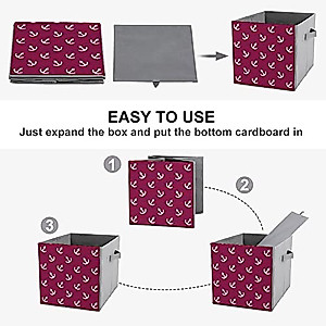 Anchor with Blue Red Stripes Collapsible Storage Bins Basics Folding Fabric Storage Cubes Organizer Boxes with Handles