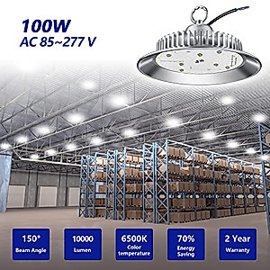 100W UFO LED High Bay Light Commercial Light,6500K AC85~277V, With Chain Non-Dimmable,Lightweight Aluminum Alloy LED Industrial Lamp for Garage Warehouse Workshop Shopping Mall Stadium Exhibition Hall