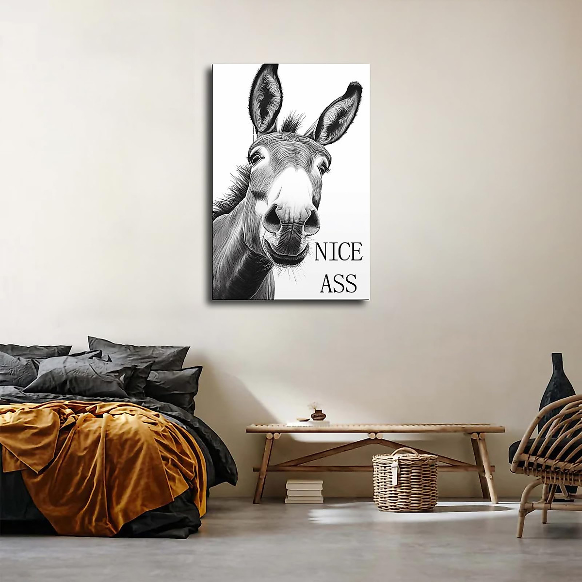 NICE ASS - Funny Donkey Animal Canvas Poster Holiday Gift HD Picture Modern Aesthetics Mural Wall Art Decoration (Framed,08×12inch)