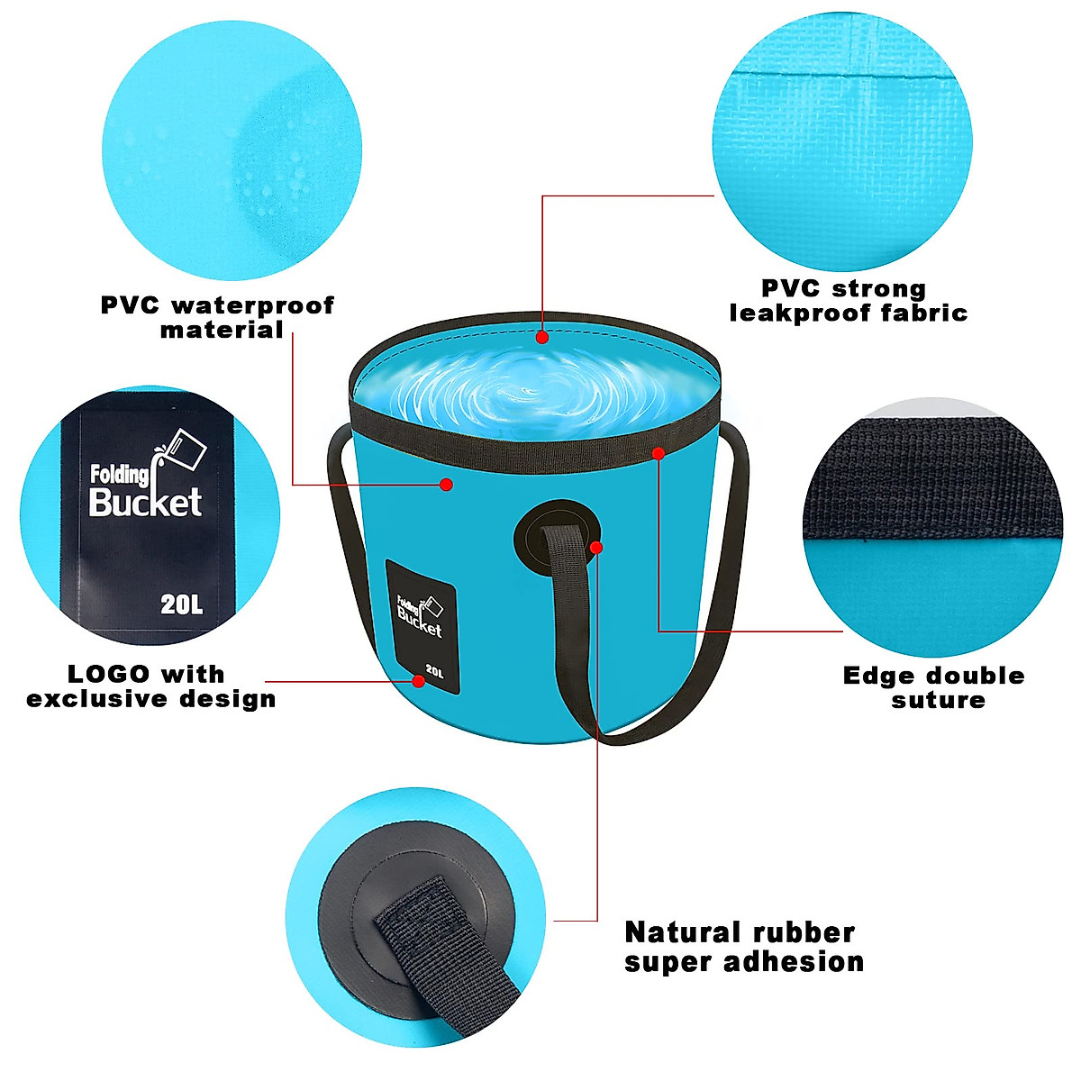 ODDIER 2 Pack portable Collapsible Bucket 5 Gallon, Folding Water storage container with handle, portable wash Basin for fishing car washing camping hiking(20L)-Blue
