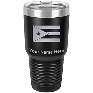 LaserGram 30oz Vacuum Insulated Tumbler Mug, Flag of Puerto Rico, Personalized Engraving Included (Black)