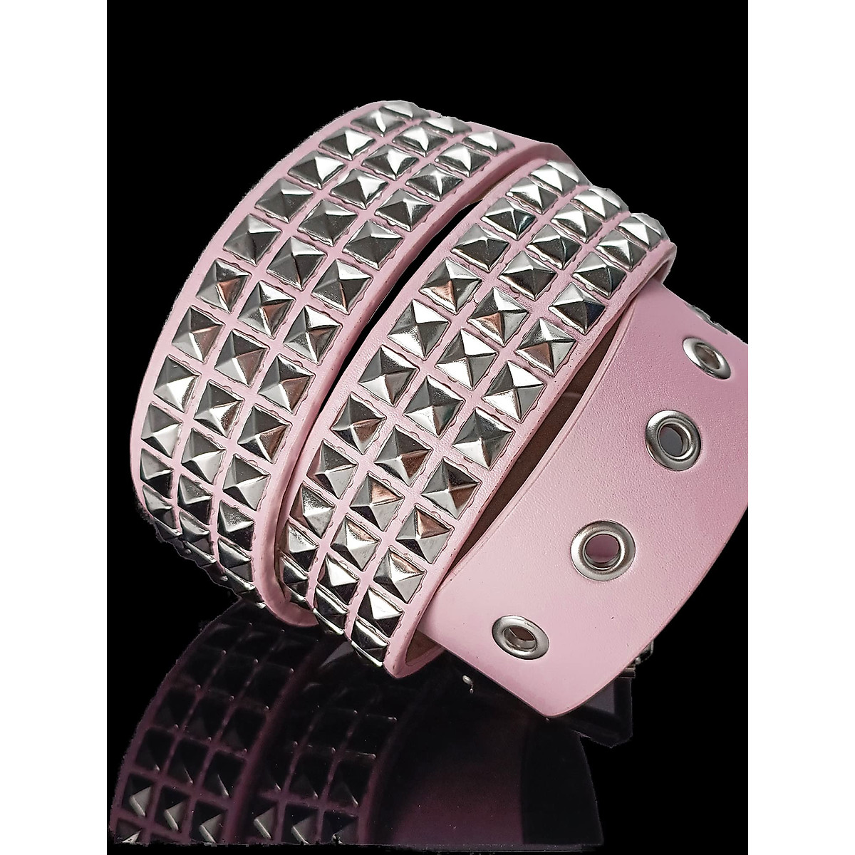 Punk Studded Belt for Women Rock Threads Goth Stud Pyramid Gothic Clothing (Pink)