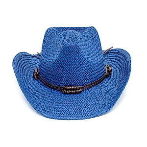 Old Stone Straw Cowboy Cowgirl Hat for Men/Women Unisex Summer Winter Wide Brim Sun Hat Dallas Western Style for Safari Fishing Beach Golf Hiking Multipurpose,Chloe Denim
