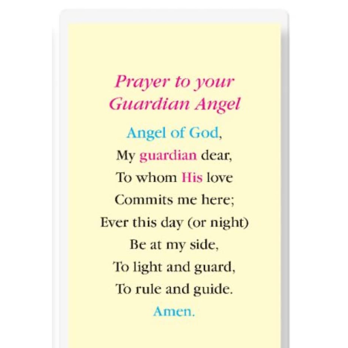 Prayer to Your Guardian Angel Laminated Holy Card Set of 5