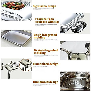 6 L Chafing Dish Set, Stainless Steel Buffet Server Warming Tray with Water Pan & Fuel Holders, for Restaurant Catering Parties Weddings Picnics Food Warmer