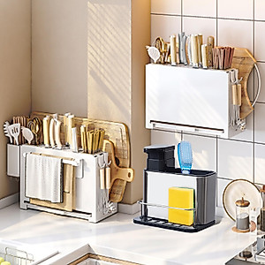 Rumia Kitchen 3-in-1 Sink Caddy,Dish Soap Dispenser for Kitchen Sink,Stainless Steel Material sponge holder,Black