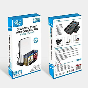 Vertical Stand with Cooling Fan Station Charging Dock, for PS5 Console and PS5 Digital Edition with 3 USB Hubs, 2 DualSense Controller Charging Dock