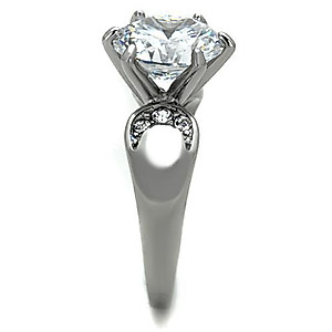 Marimor Jewelry Stainless Steel High Polished 3.9 Carat Round Cut Zirconia Engagement Ring Size 7