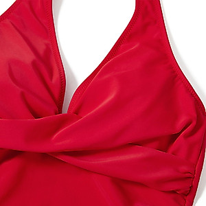 SUUKSESS Women Sexy Halter Tankini Bathing Suits Slimming Tummy Control High Waisted Swimsuits 2 Piece (Red Leopard, XL)